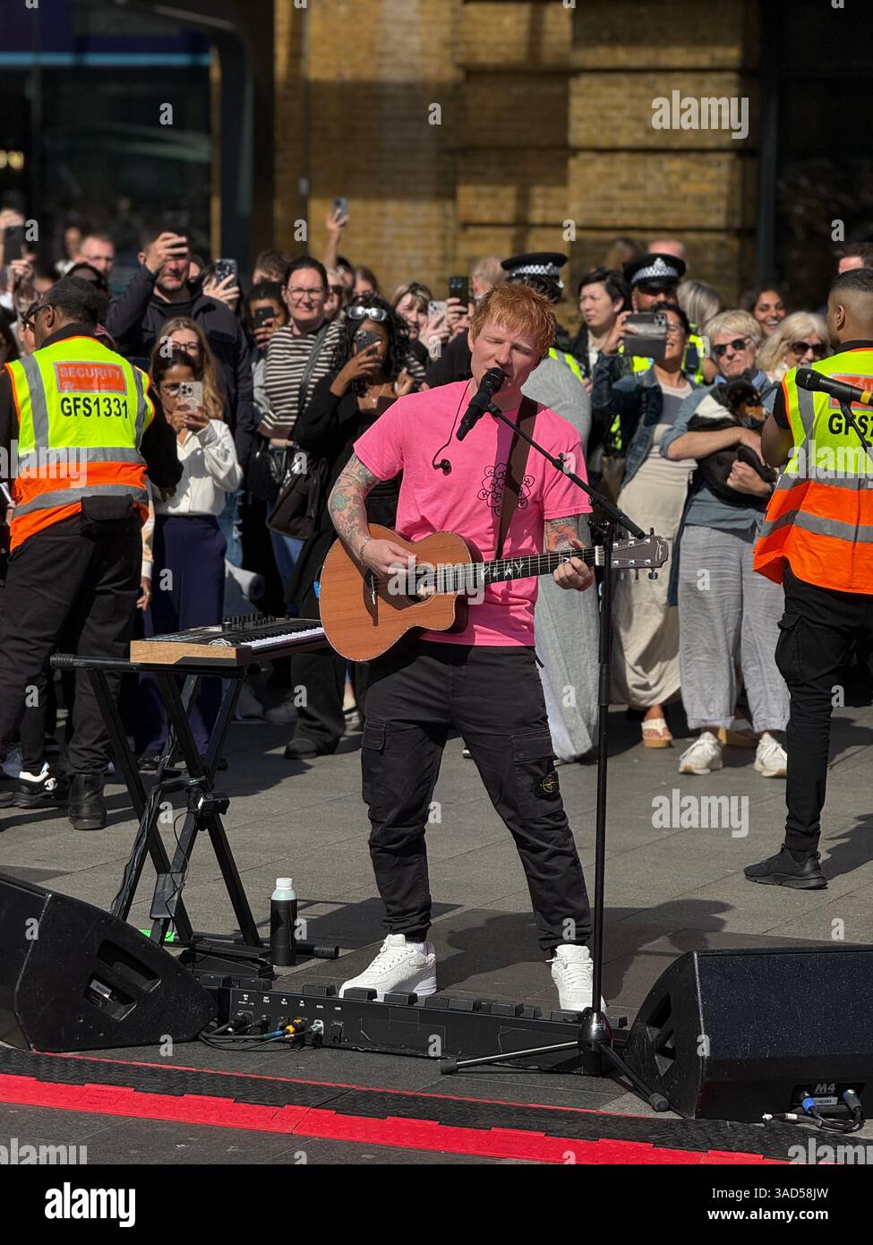 Handout photo of Ed Sheeran performing outside outside King's Cross ...