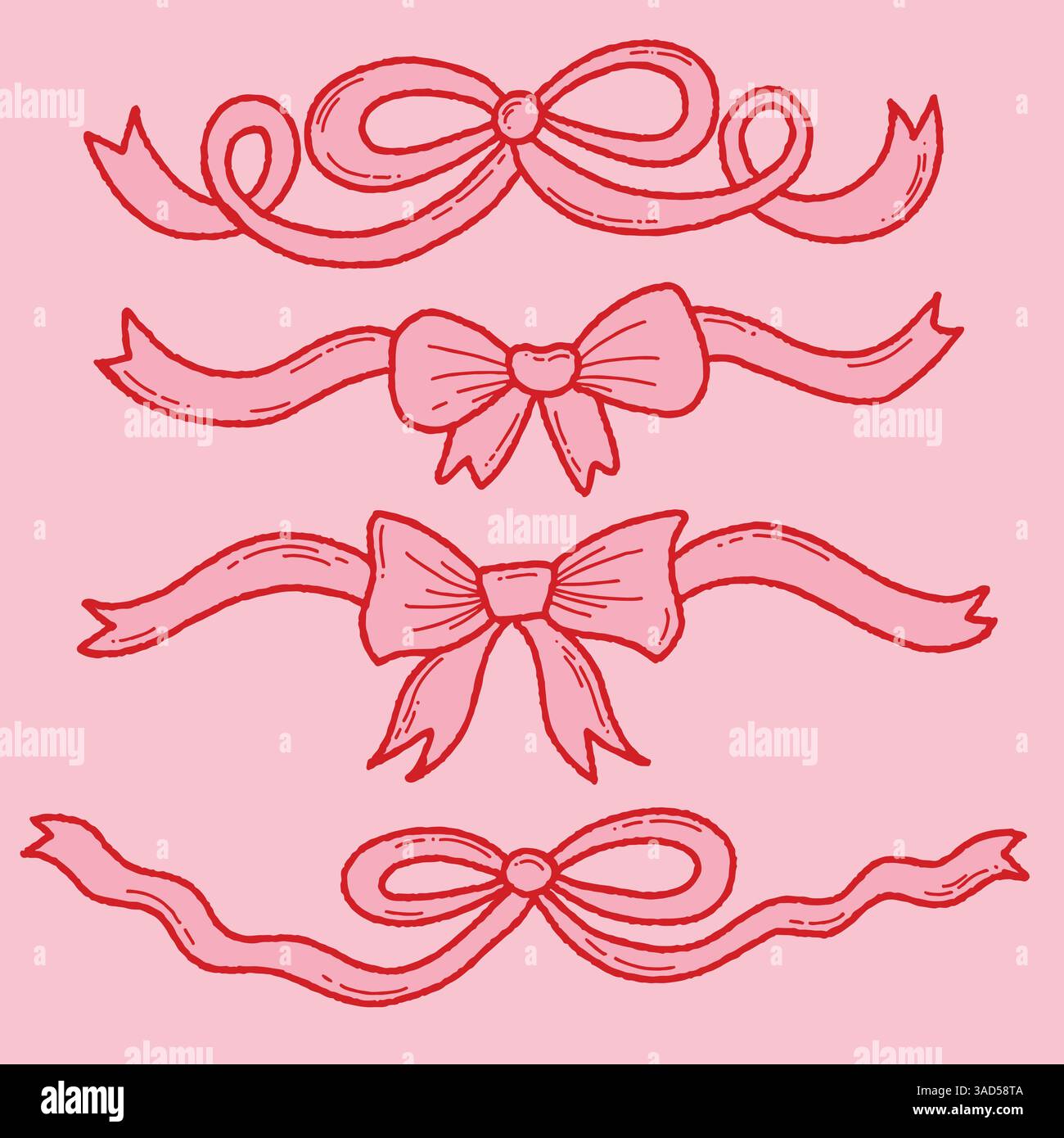Hand drawn coquette set. Vintage cute symbols with ribbon and bow in ...