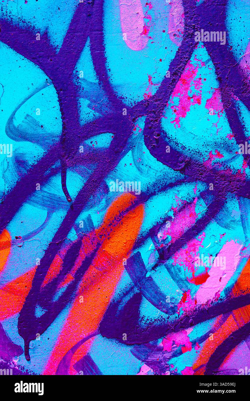 Vibrant Neon Graffiti Art in Blue and Pink with 80s Urban Style Stock ...