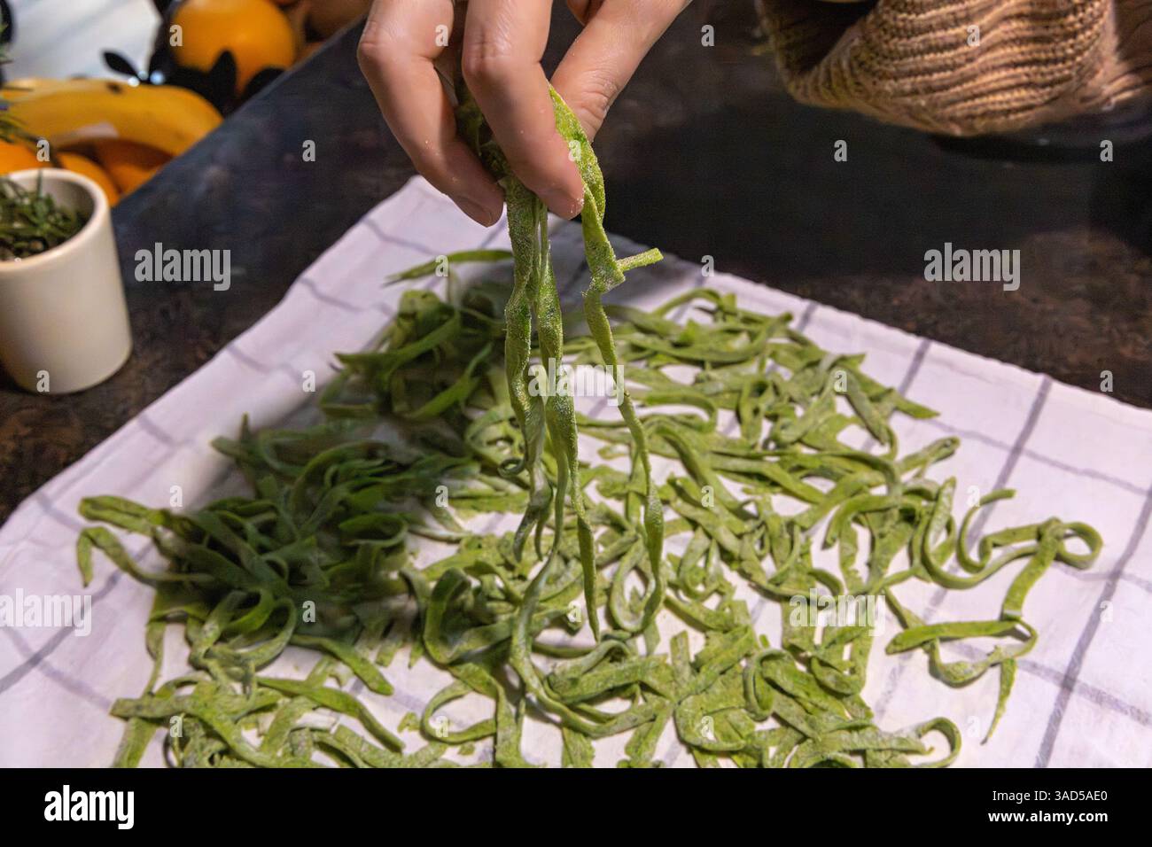Making green pasta from wild garlic (bear garlic Stock Photo - Alamy
