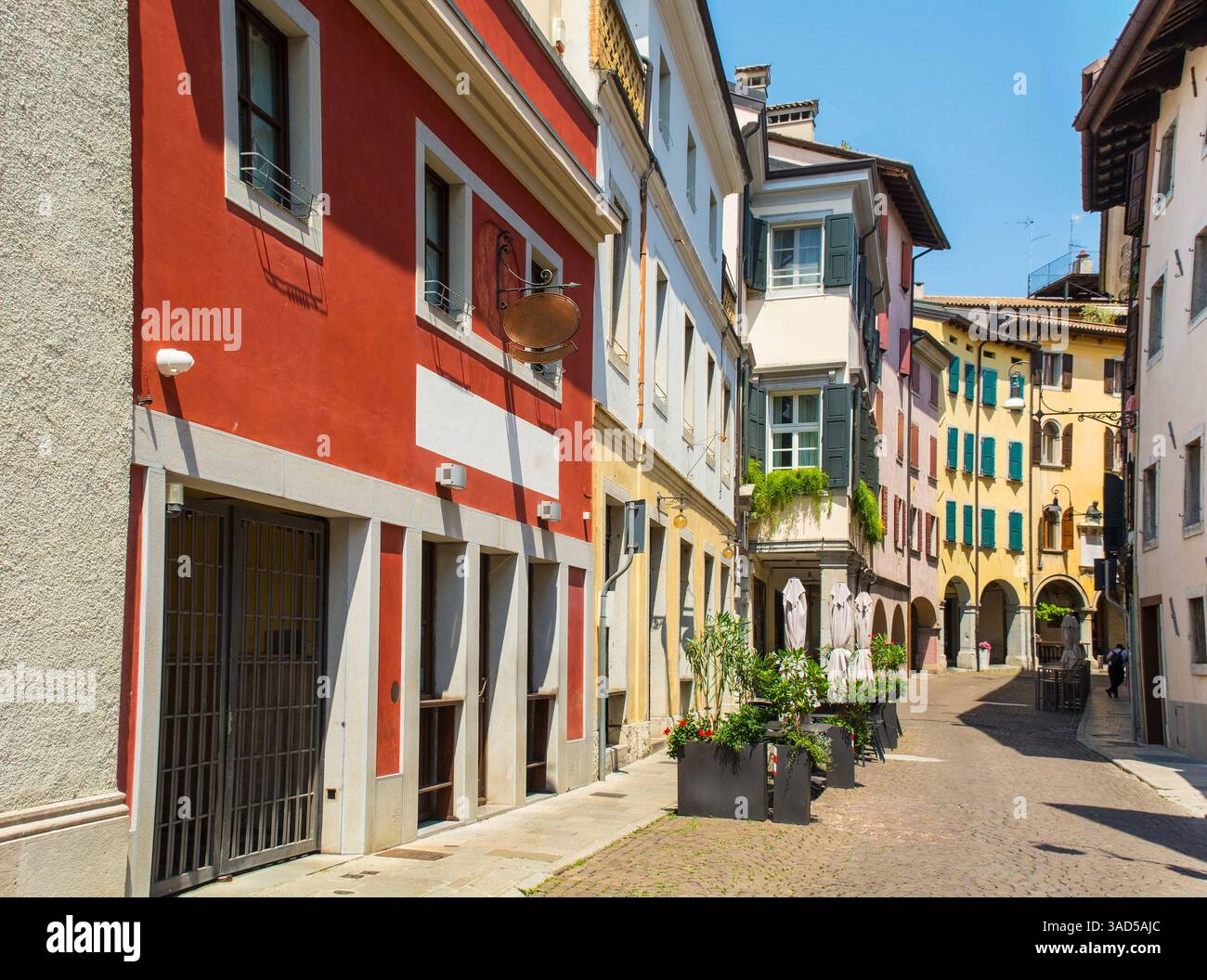 Via Paolo Sarpi, a picturesque street in Udine, Friuli, N.E. Italy. A ...