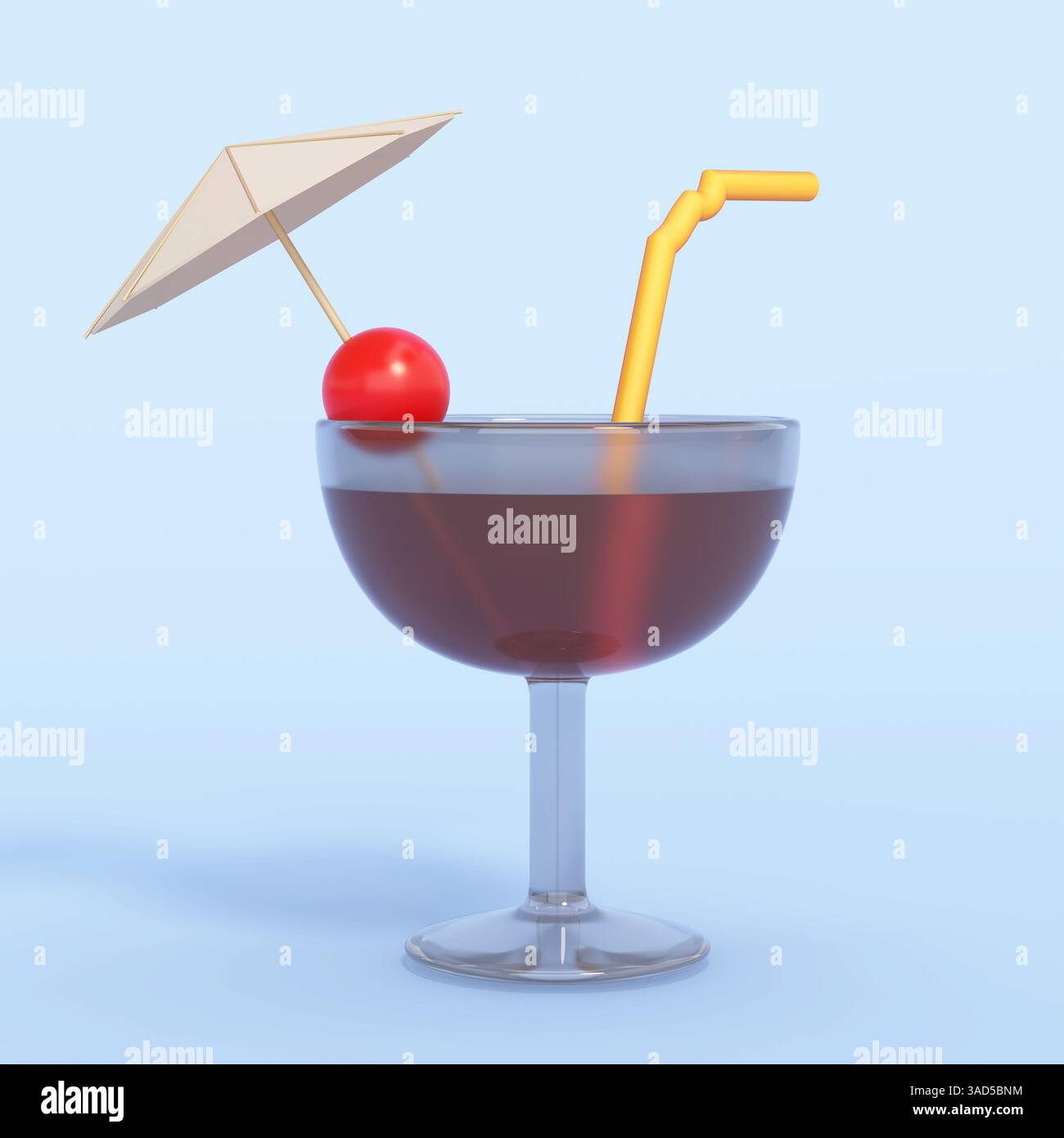 Cartoon cocktail glass isolated on blue background. 3D illustration ...