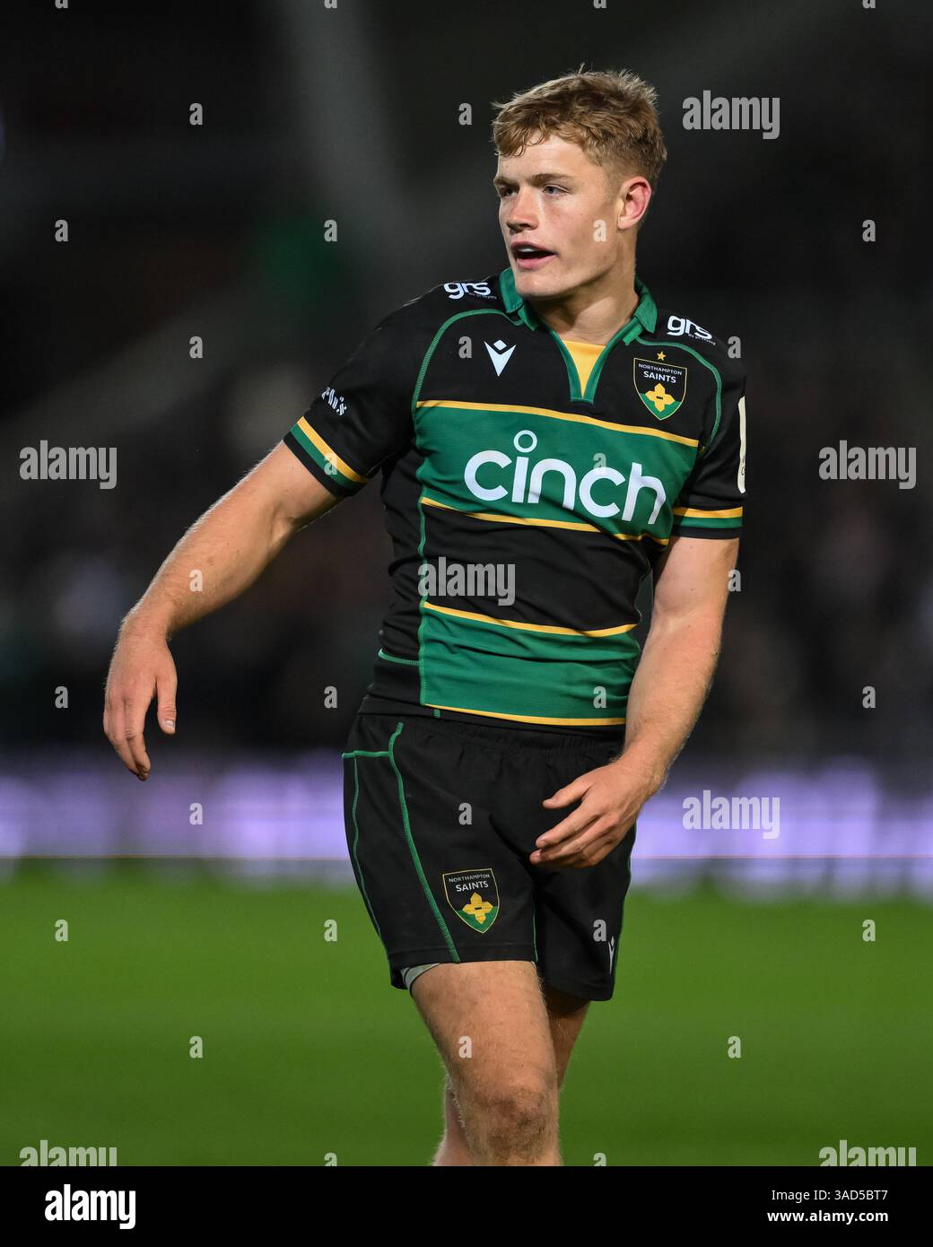 Northampton, England, 4th April 2025. Fin Smith of Northampton Saints ...