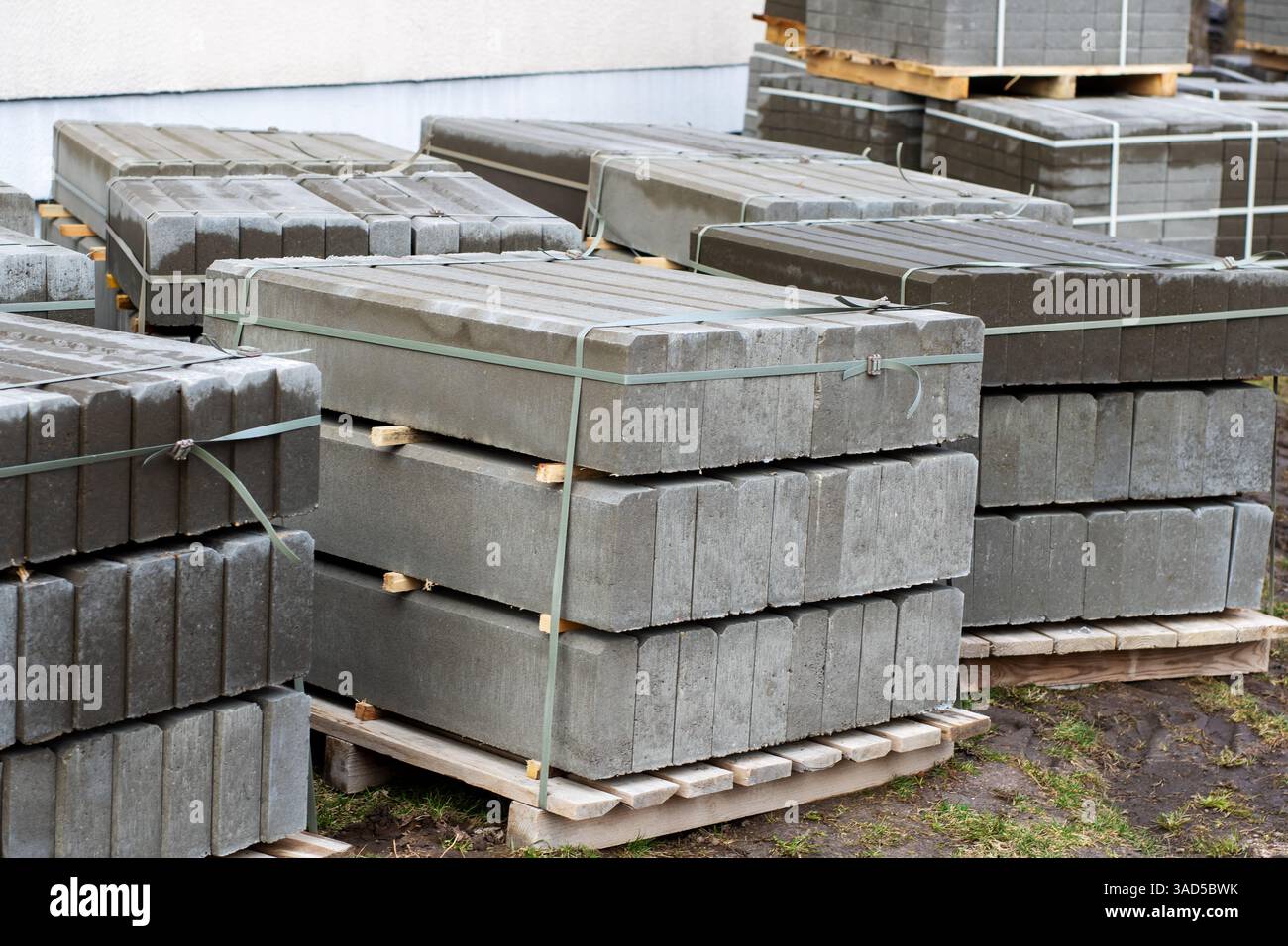 A significant collection of concrete blocks arranged in a stacked ...