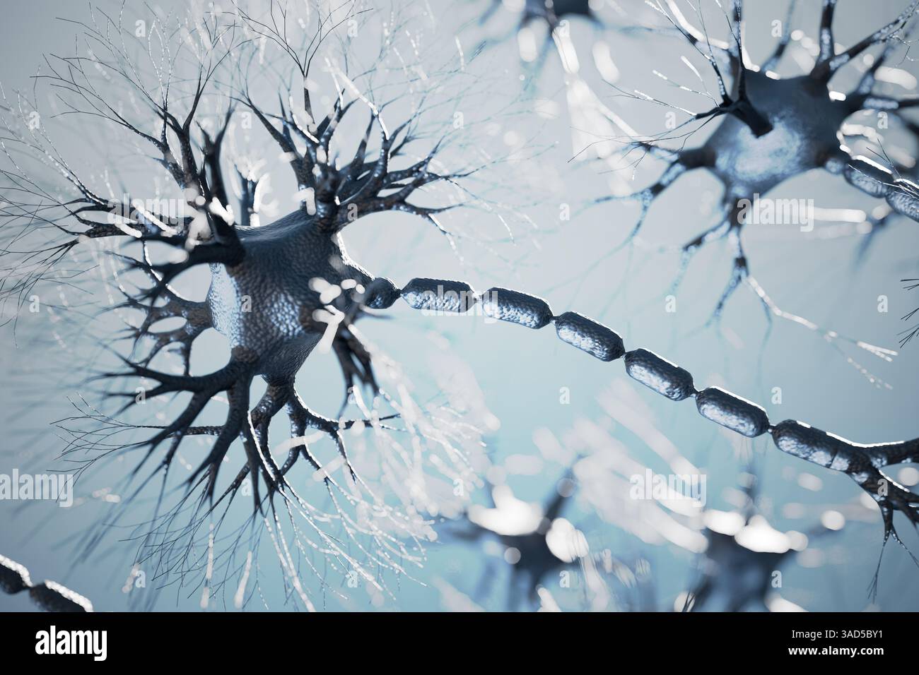 Neurons in human brain with synapses. Neurology concept. 3D rendered ...