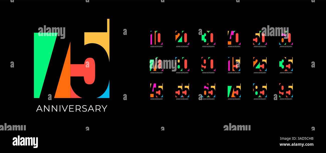 Bright modern birthday anniversary jubilee numbers in pop style ...