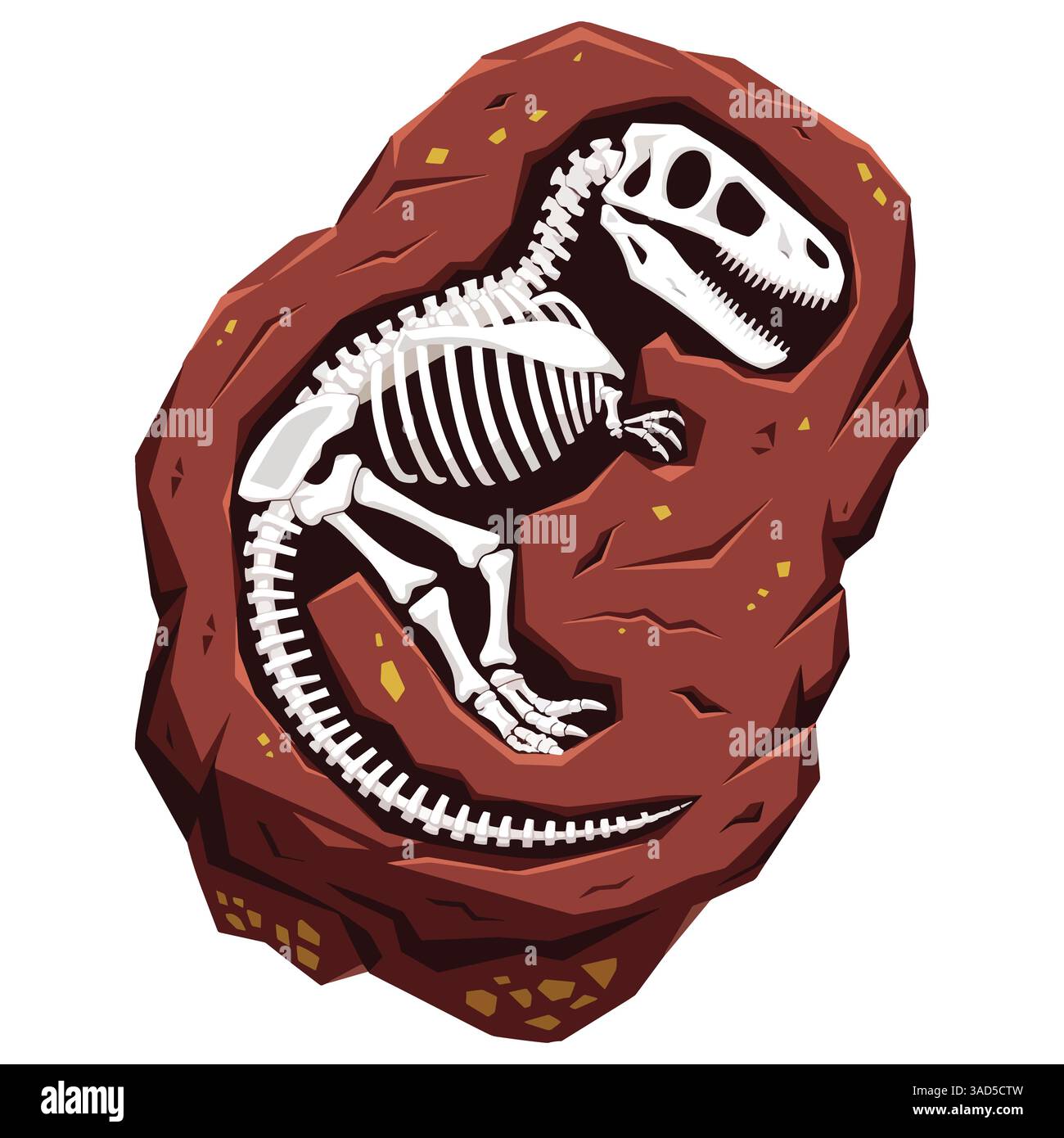 Cartoon illustration of a Tyrannosaurus rex fossil, featuring a playful and detailed dino ...