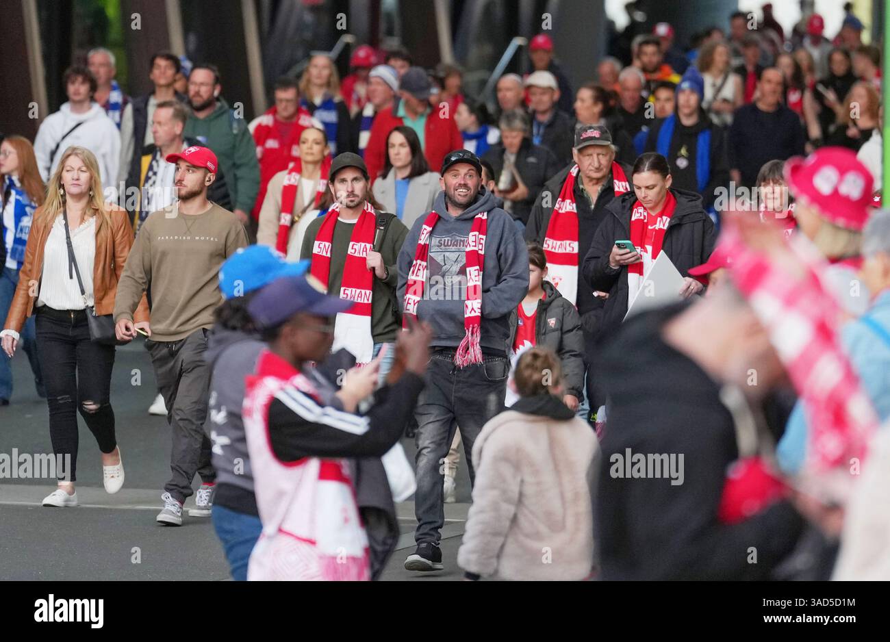 Melbourne, Australia. 05th Apr, 2025. Spectators arrive before the AFL ...