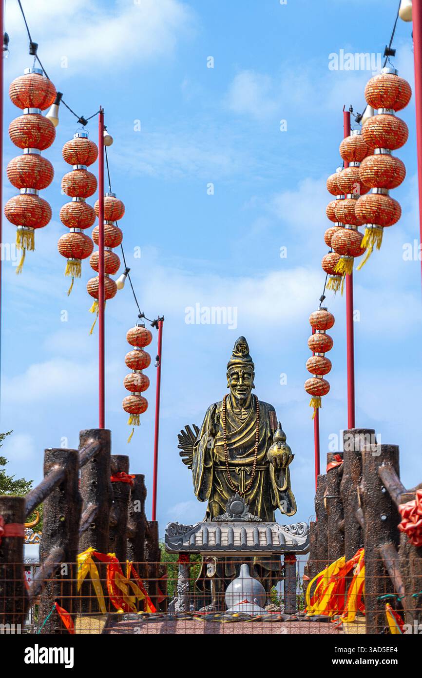 Yong Peng, Johor, Malaysia: Ji Gong Statue and Hanging Red Lanterns in Temple Square Stock Photo ...