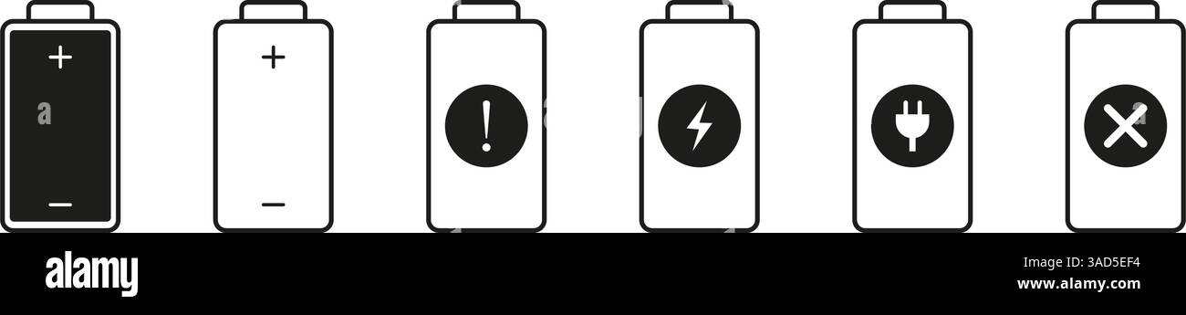 Battery Charge Level Icons Solid Icon Set. Battery Power Symbol ...