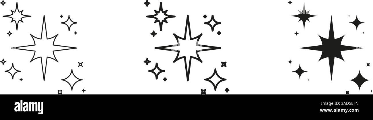 Sparkle And Star Burst Line And Solid Icon Set. Brightness And Twinkle Symbol Collection ...