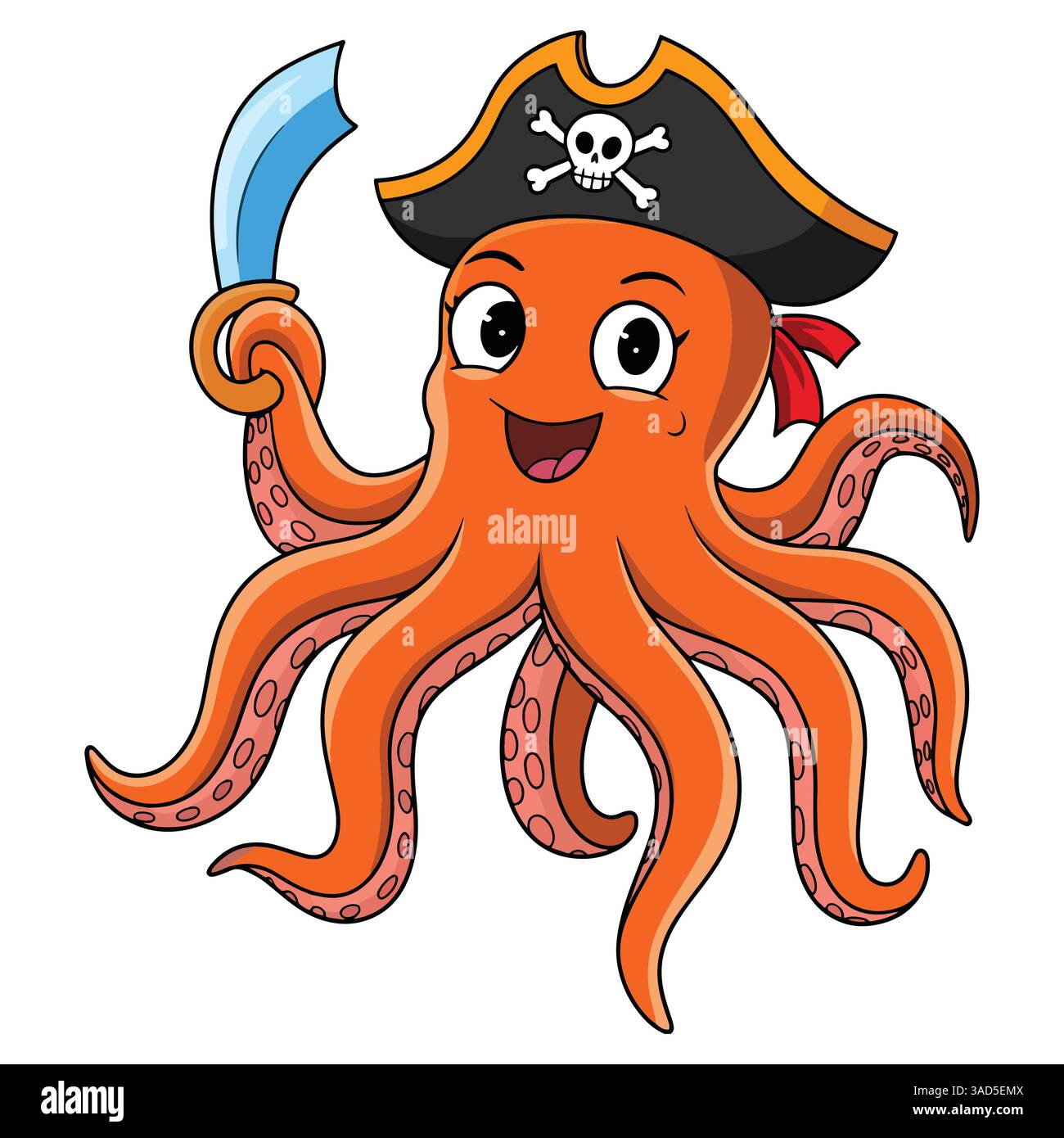 Cartoon pirate octopus illustration. Playful and adventurous character ...