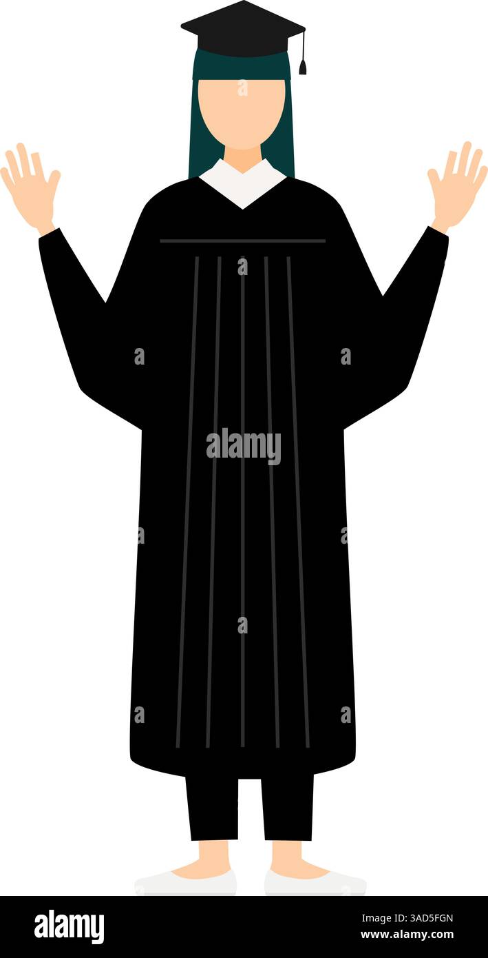 Simple illustration of an asian female graduates in graduation gowns ...