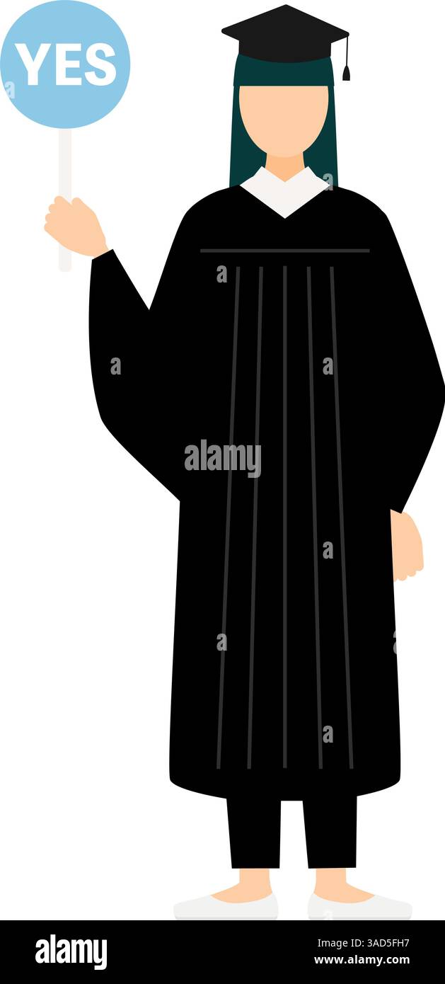 Simple illustration of an asian female graduate in a graduation gown ...