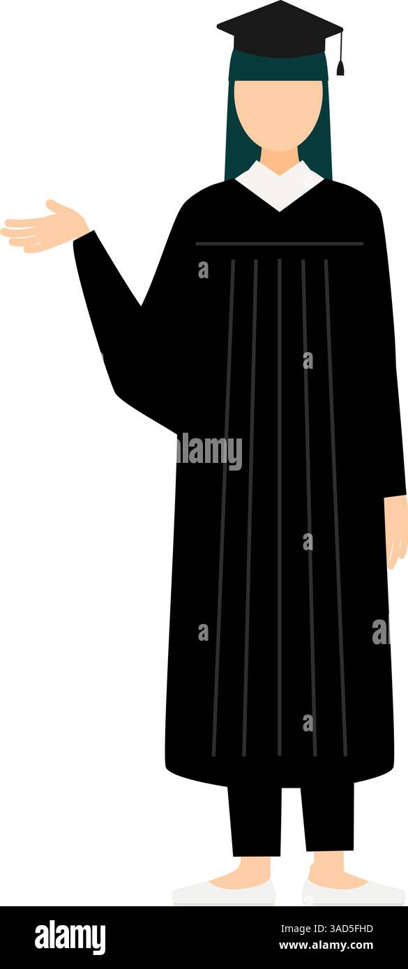 Simple illustration of an asian female graduates in graduation gowns ...