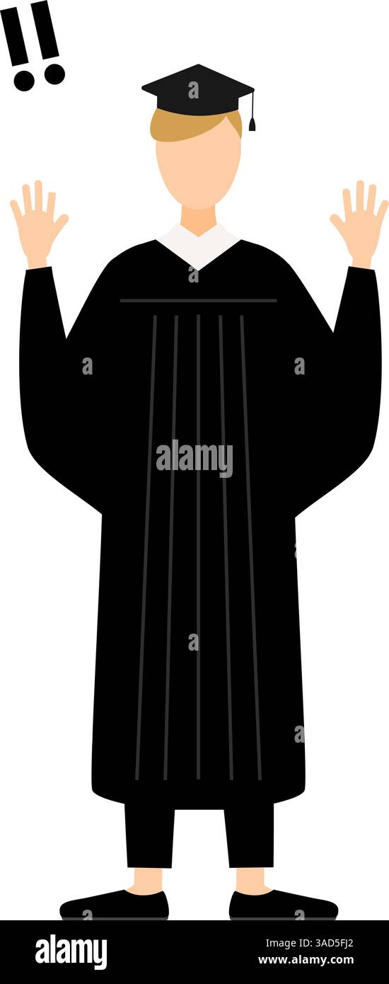 Simple illustration of a white male graduates in graduation gowns and ...