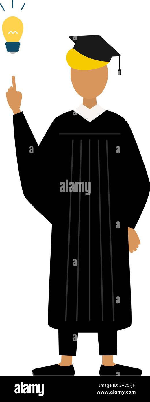 Simple illustration of a black male graduates in graduation gowns and ...