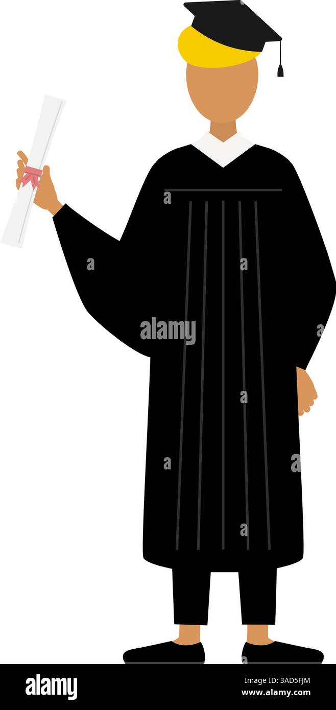 Simple illustration of a black male graduates in graduation gowns and ...