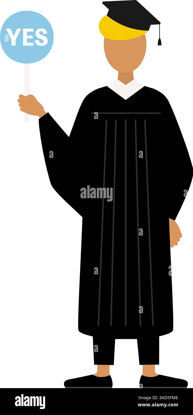 Simple illustration of a black male graduate in a graduation gown and ...