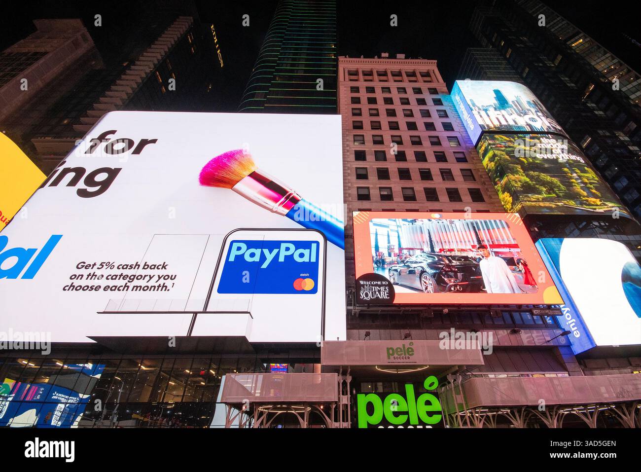 Illuminated advertisement billboards in Times Square, Manhattan, New ...