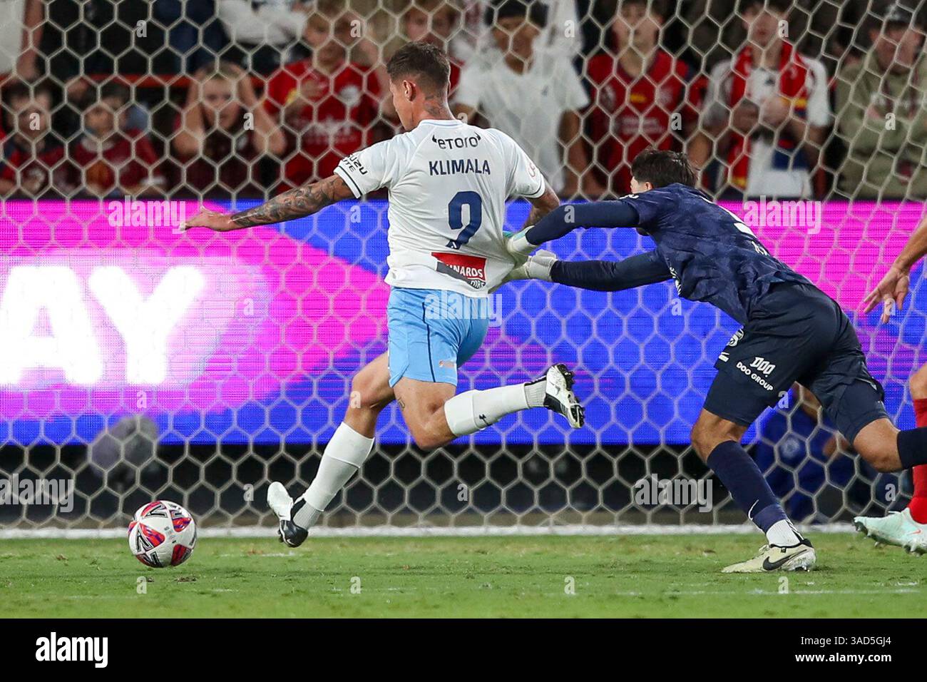 Adelaide, Australia. 05th Apr, 2025. Patryk Klimala of Sydney FC gets ...