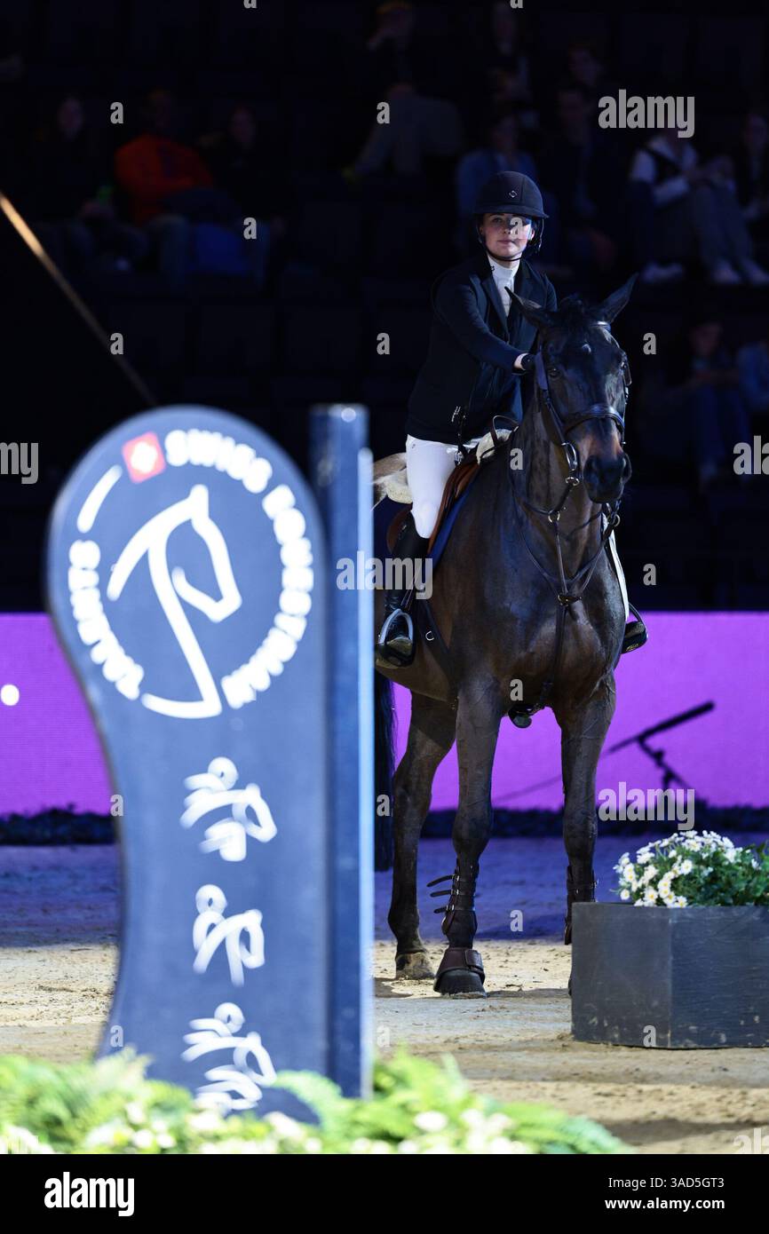 Allana Clutterbuck of Great Britain with Vykinbay during the prize ...