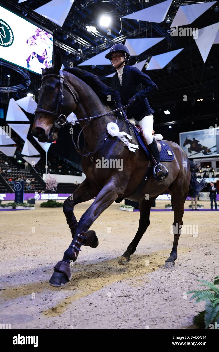 Allana Clutterbuck of Great Britain with Vykinbay during the prize ...