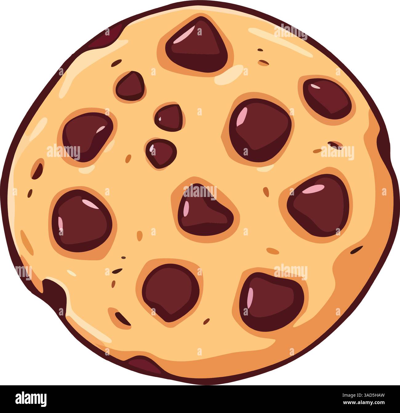 Illustration of a chocolate chip cookie with a golden-brown texture and ...