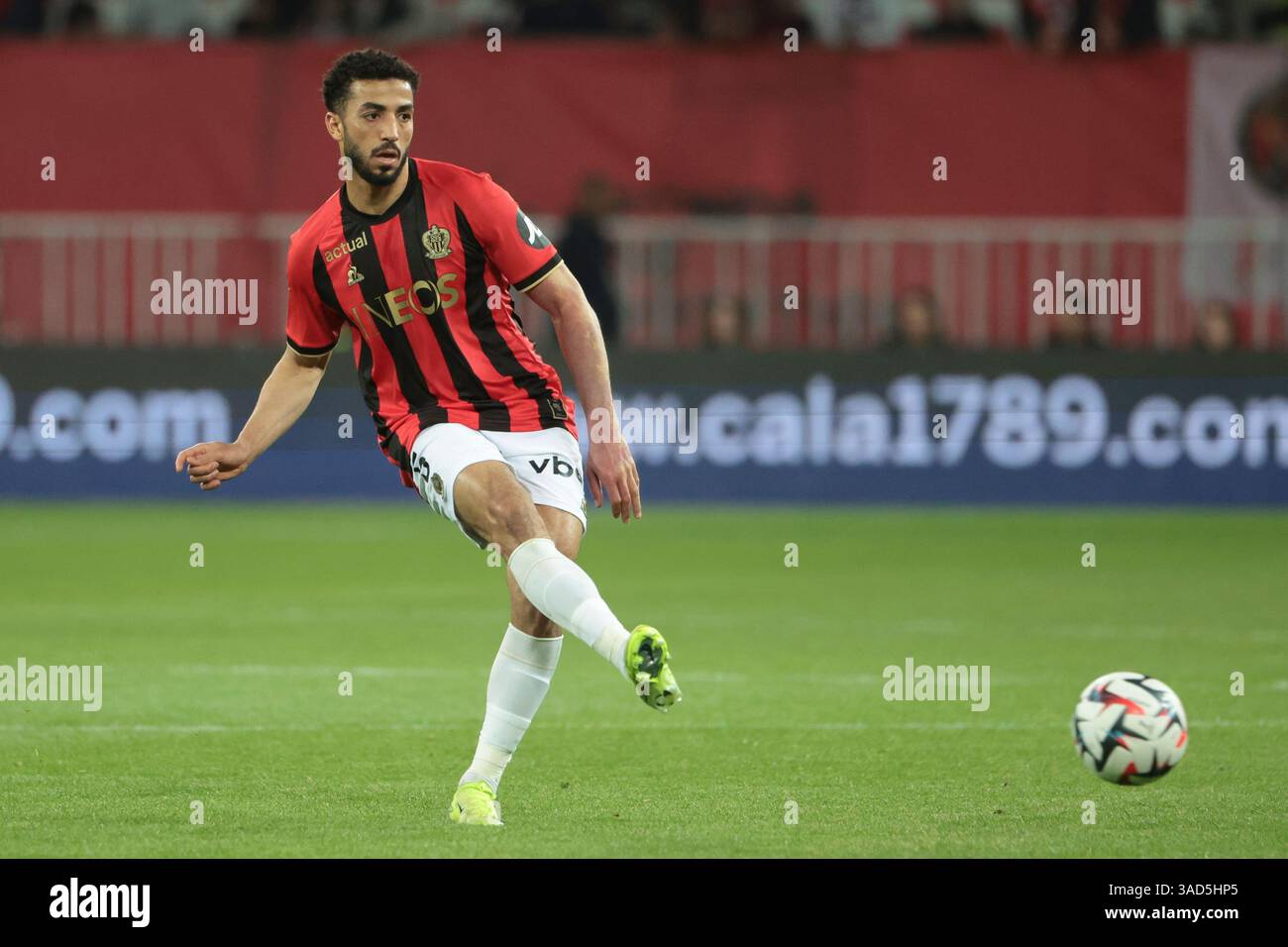 Nice, France. 04th Apr, 2025. Mohamed Abdelmonem of Nice during the French championship Ligue 1 ...