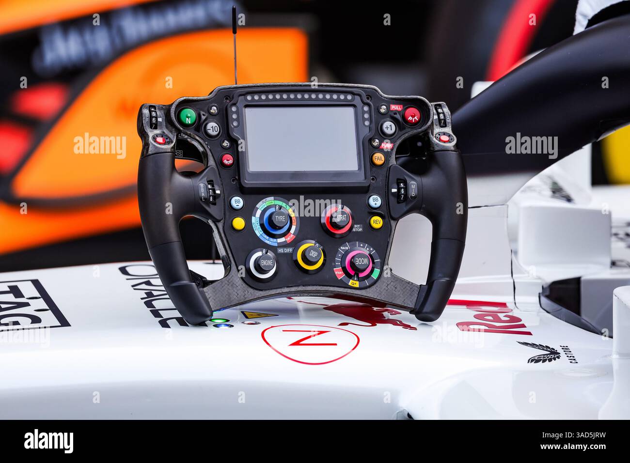Red Bull Racing RB21, mechanical detail of steering wheel during the ...