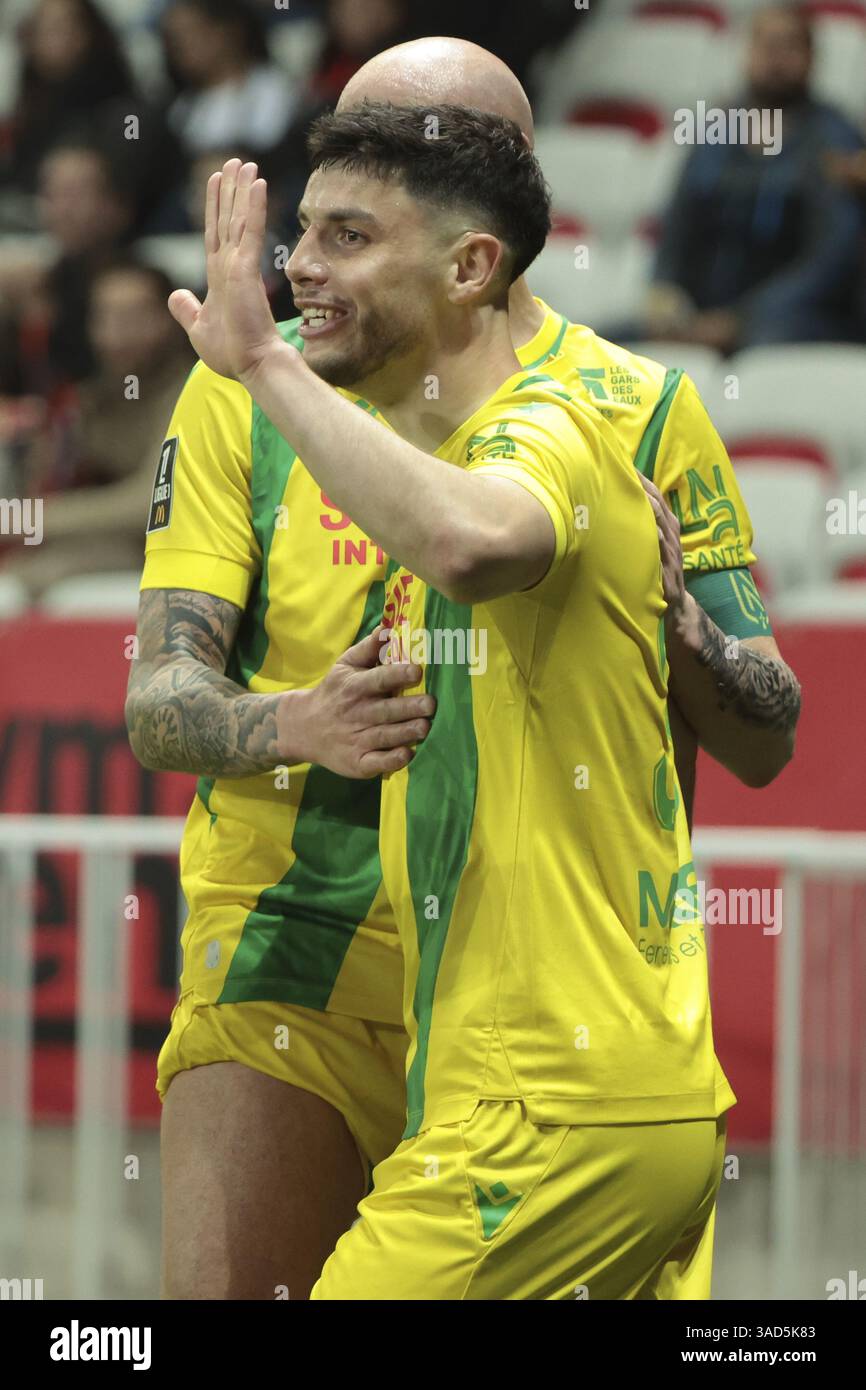Matthis Abline of Nantes celebrates his goal during the French ...