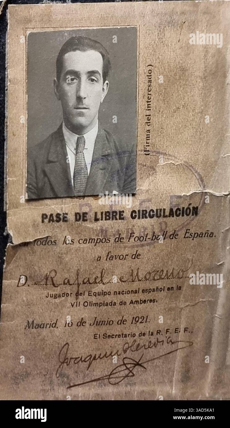 free pass Rafael Moreno football player 1921 Stock Photo - Alamy
