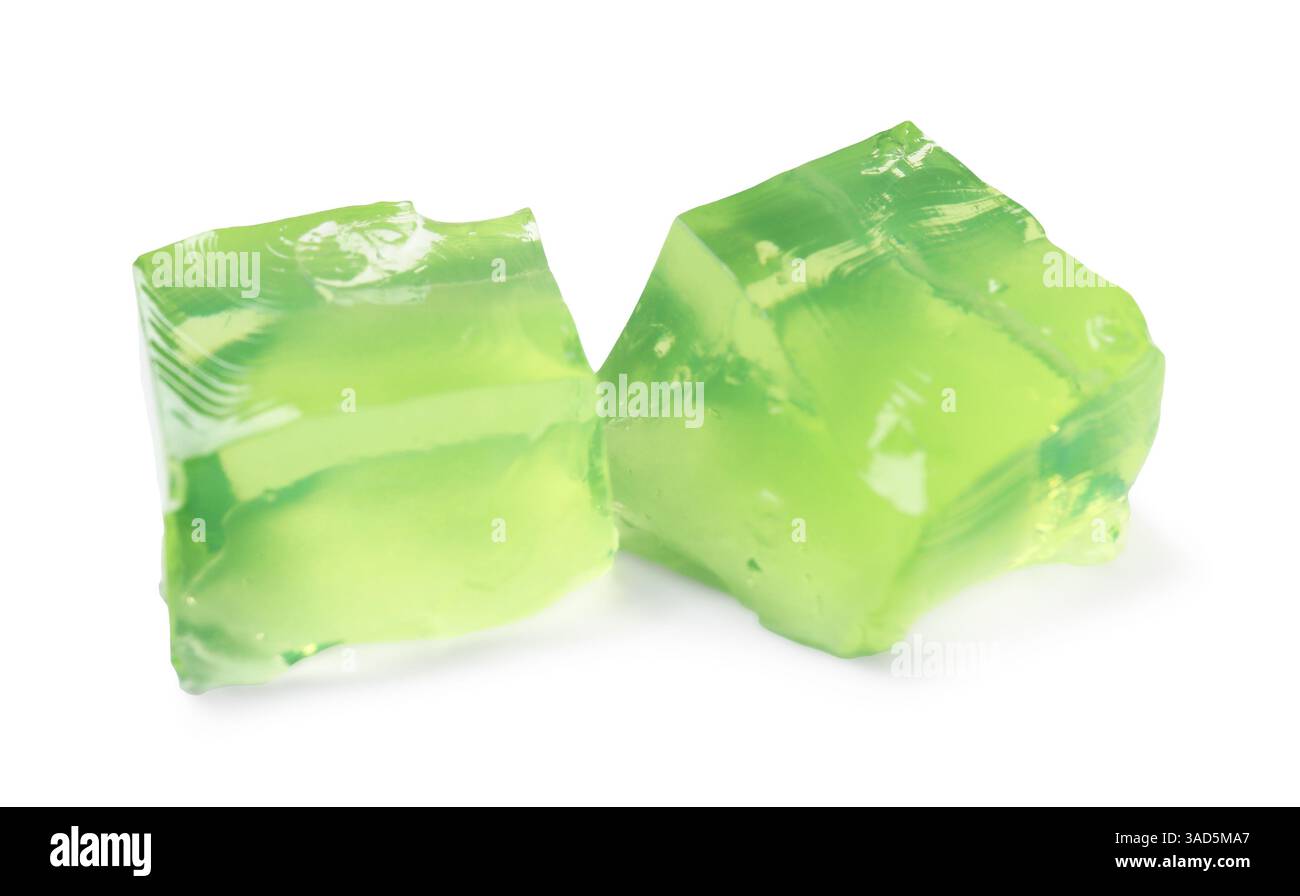 Tasty green jelly cubes isolated on white Stock Photo - Alamy