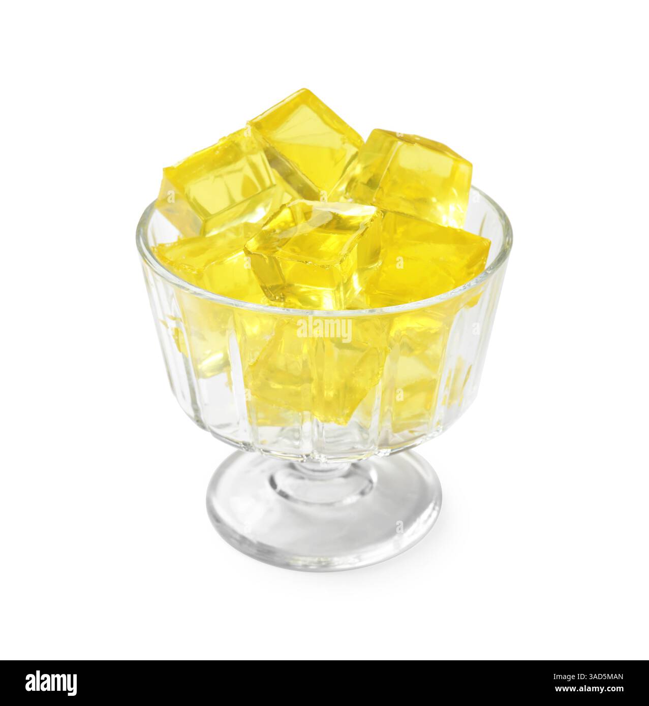 Tasty yellow jelly cubes isolated on white Stock Photo - Alamy
