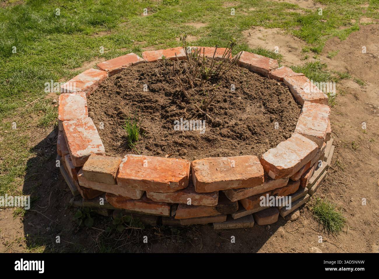 Herb garden made of old bricks. Circle shape Stock Photo - Alamy