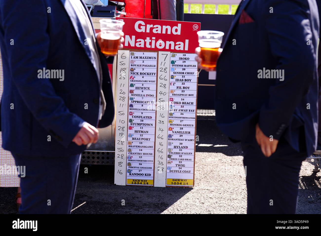 A board listing the runners of the Grand National on day three of the ...