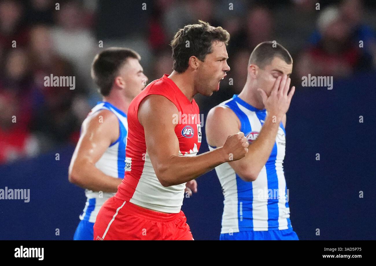 Melbourne, Australia. 05th Apr, 2025. Oliver Florent of the Swans ...