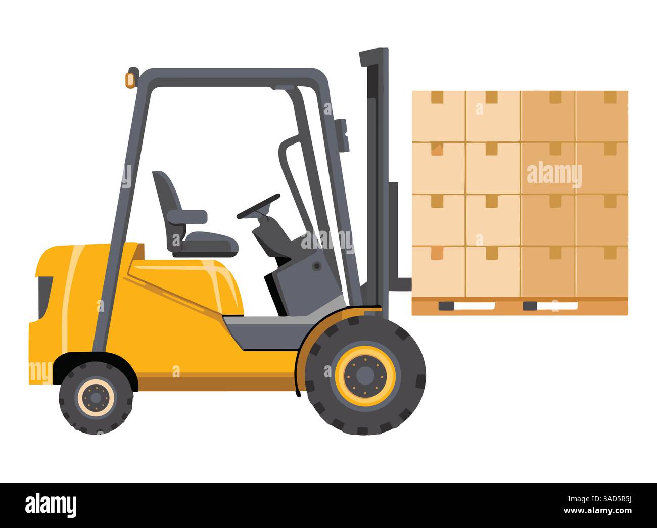 Forklift truck lifting large boxes. Flat style vector illustration ...
