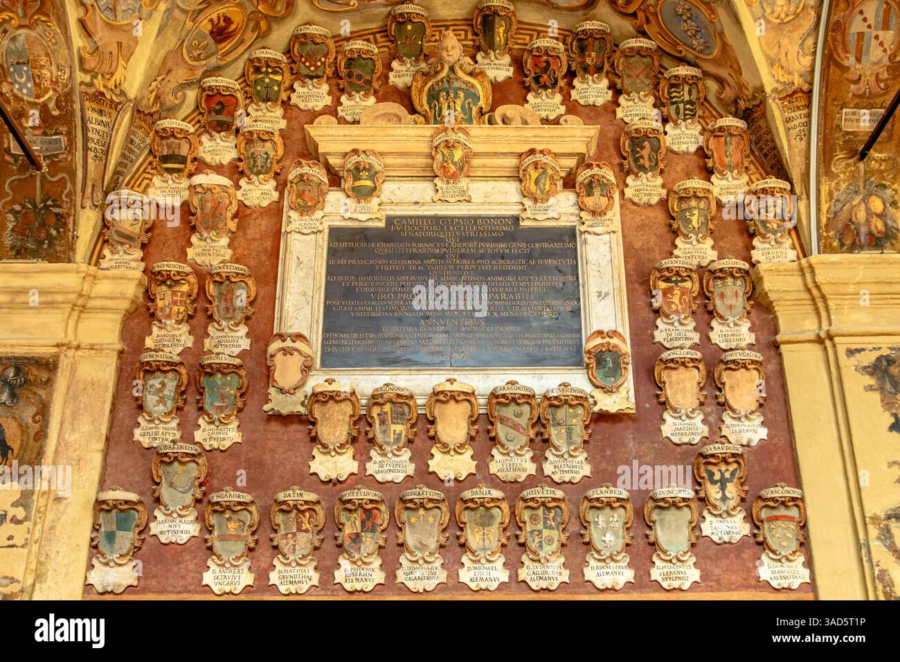 Coats of arms on display on a heraldic wall complex inside the ...