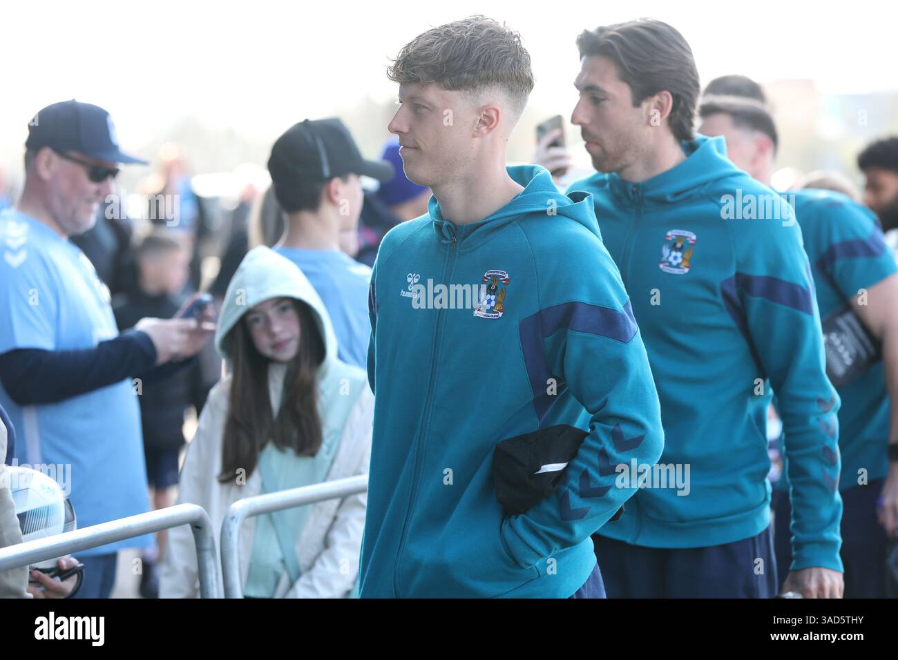 Coventry City's Victor Torp (centre) arrives before the Sky Bet ...