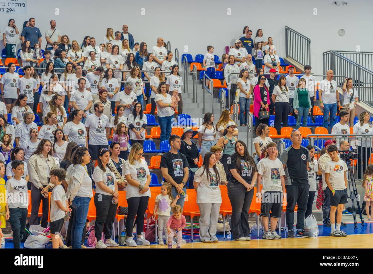 Kiryat Bialik, Israel - April 04, 2025: Singing the national anthem, in ...