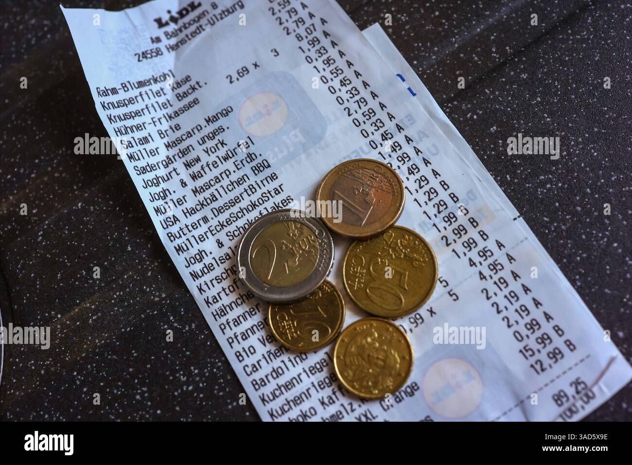 Stockbilder 02/2025 Wocheneinkaufskassenzettel mit Wechselgeld ...