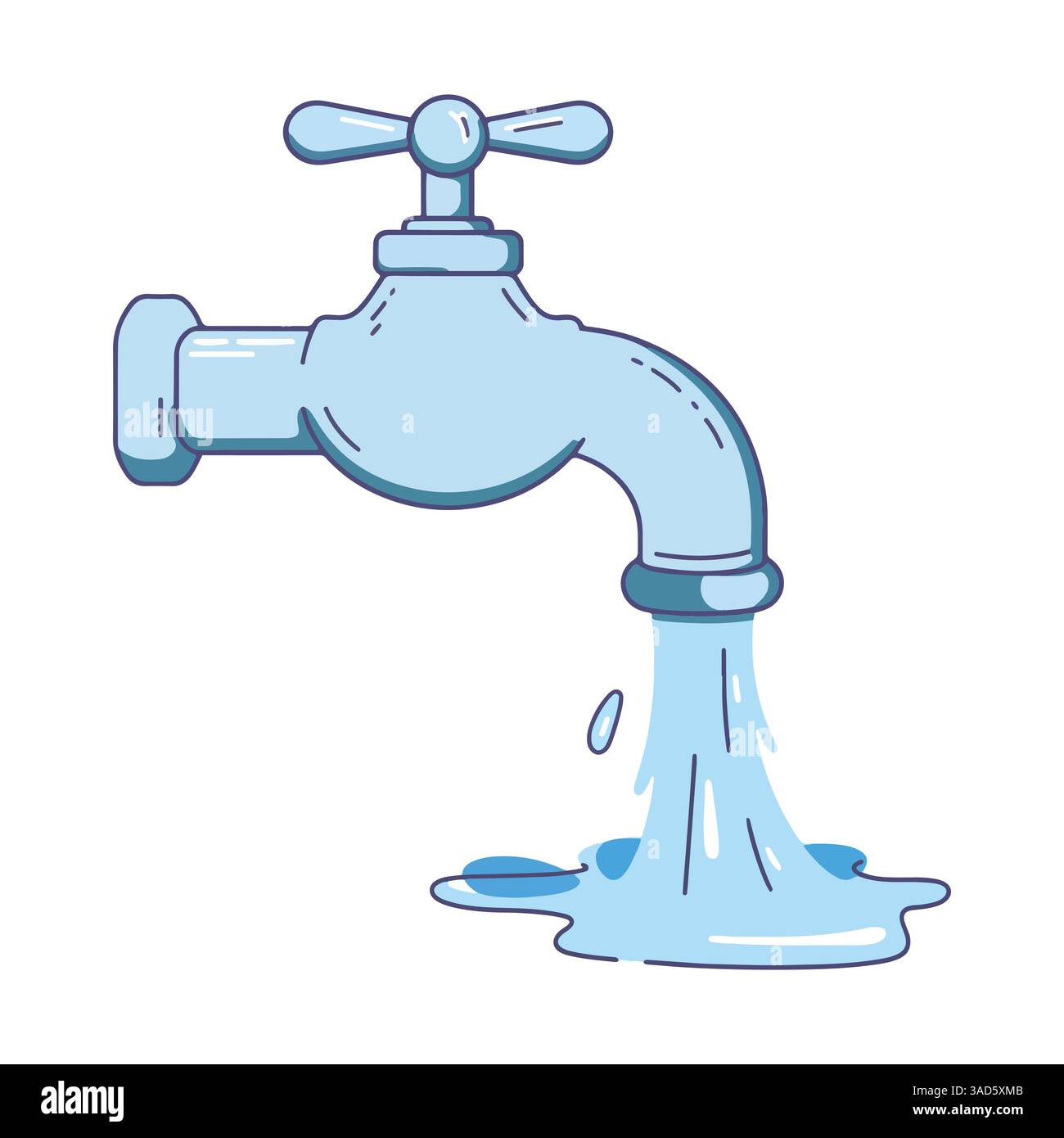 Metal water tap with flowing water vector illustration. Simple and ...