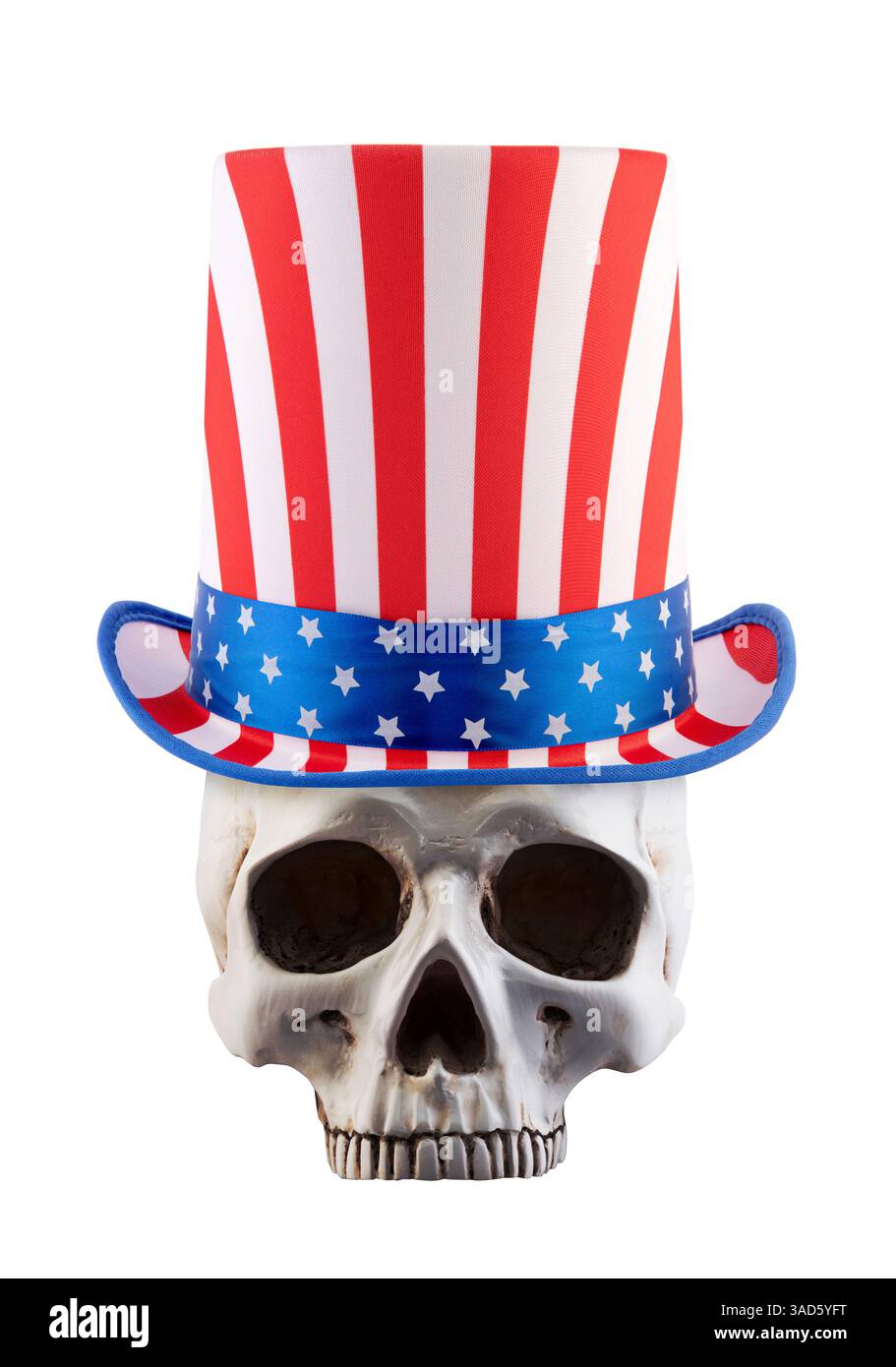 Human skull with extra tall American hat isolated on white background ...