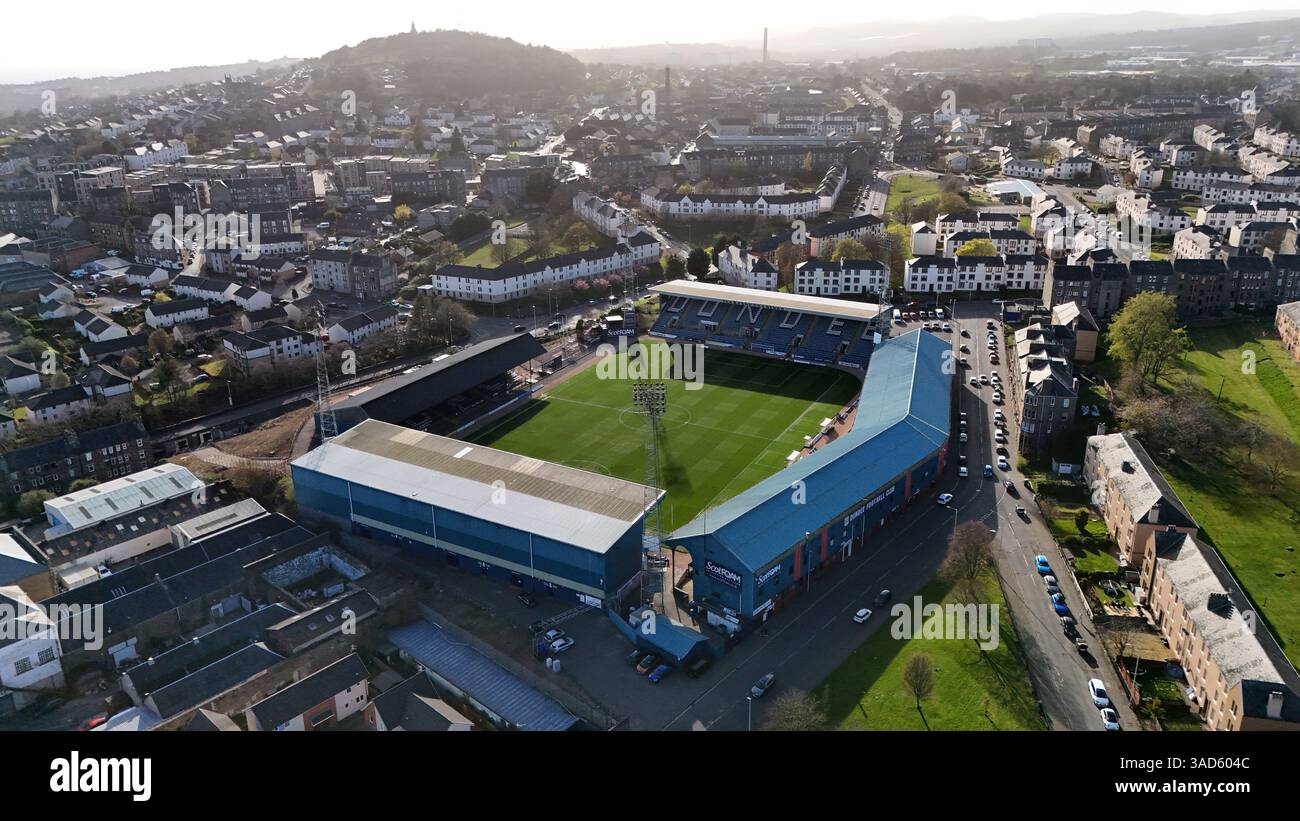 An aerial view of the Scot Foam Stadium at Dens Park, home of Dundee ...