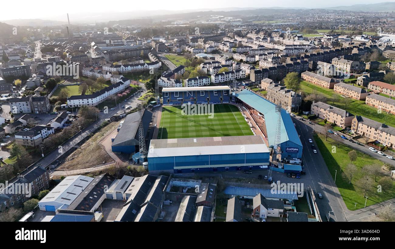 An aerial view of the Scot Foam Stadium at Dens Park, home of Dundee ...