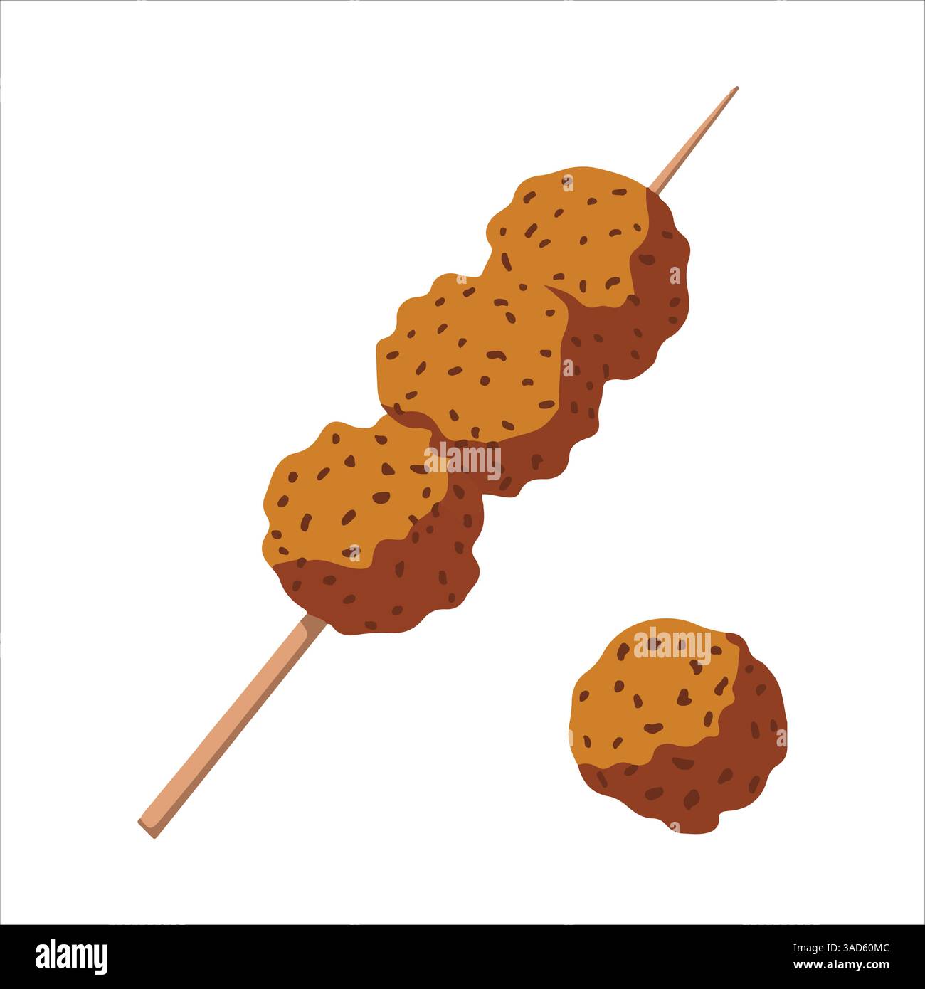 Meatballs on a stick. Flat cartoon illustration of grilled or fried ...