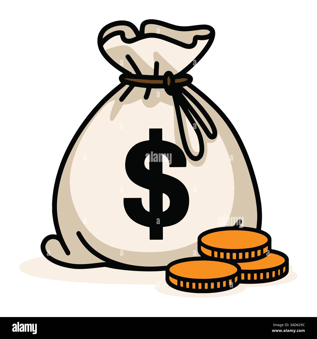 Cartoon illustration of a money bag with coins. A cute and vibrant ...