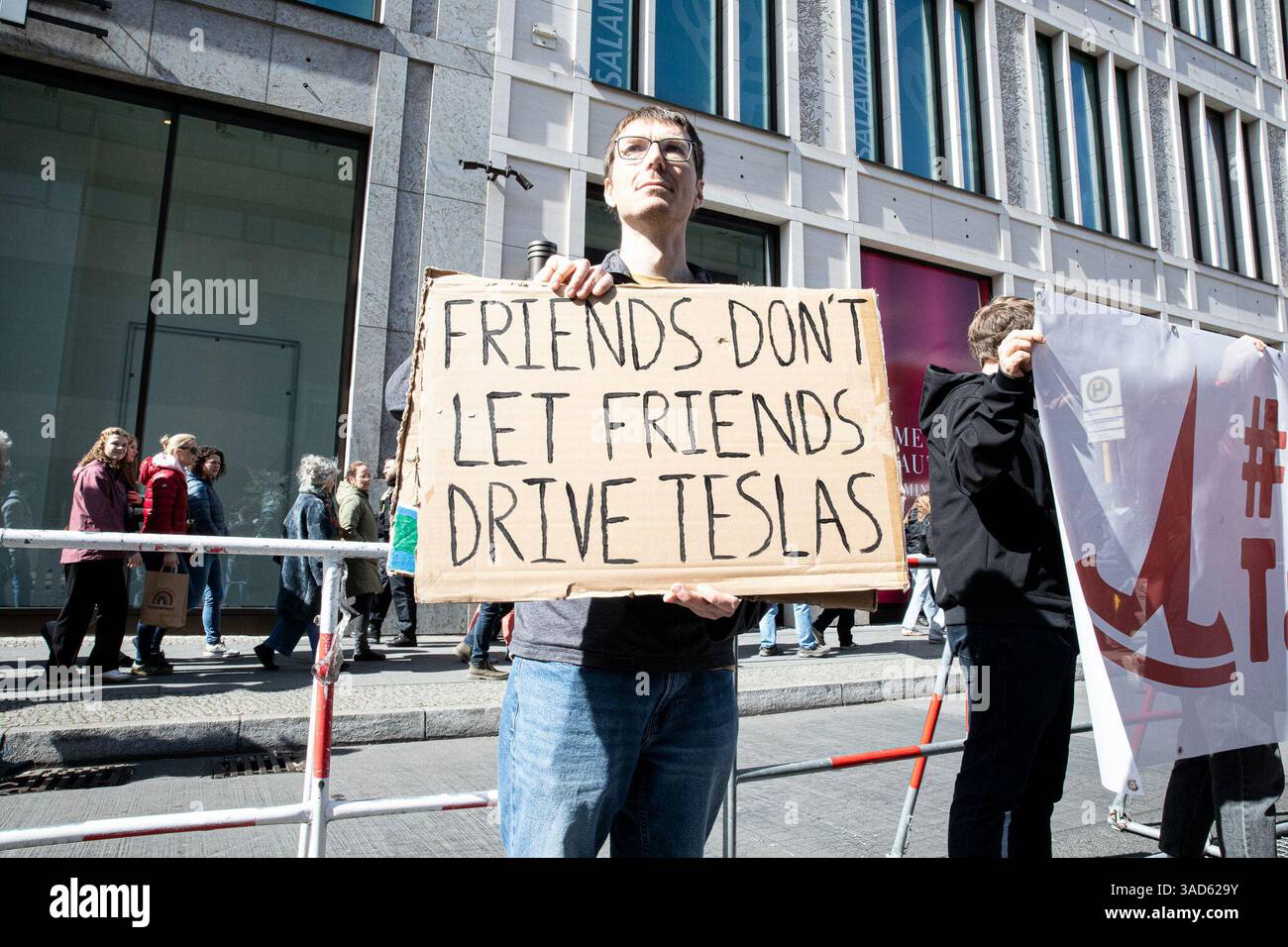 Demonstrators gathered outside the Tesla Store in Berlin's Mall of ...