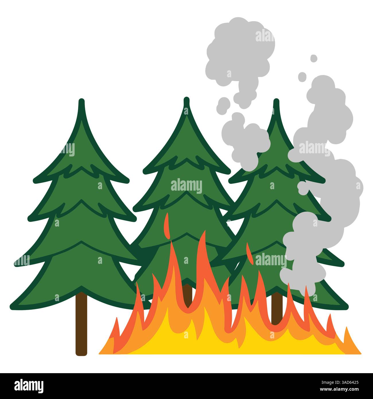 Forest fires natural disaster vector illustration. Burning trees and ...